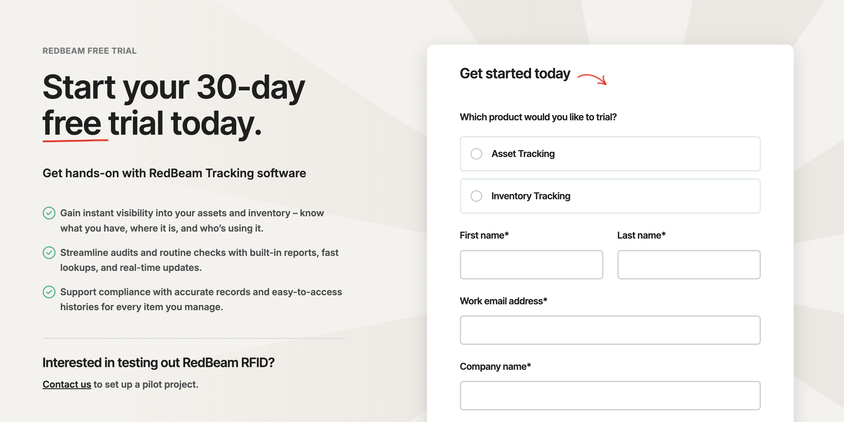 Start Your RedBeam Free Trial | Asset & Inventory Tracking